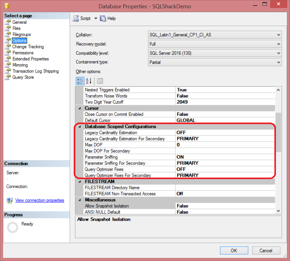 SQL Server 2016 Database Scoped Configuration