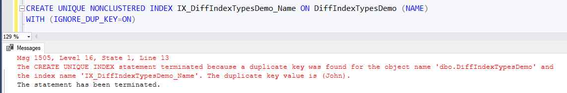 Working with different SQL Server indexes types