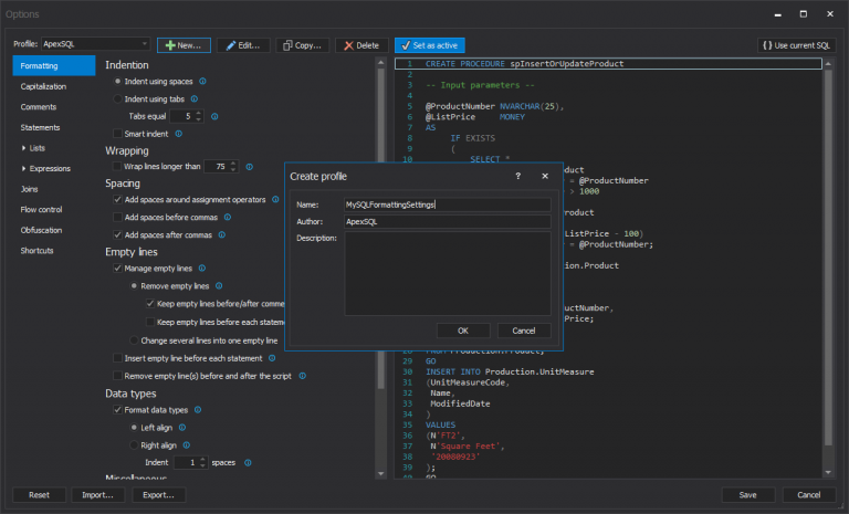 Manage Sql Code Formatting Using Sql Formatter Options