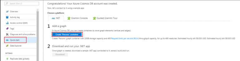 Graph database implementation with Azure Cosmos DB using the API