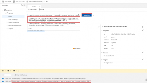 Graph database implementation with Azure Cosmos DB using the API