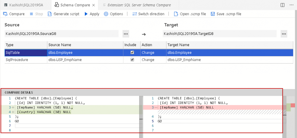 SQL Server Schema Compare extension in Azure Data Studio