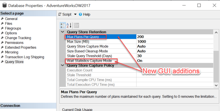 SQL Server Query Store options in SSMS 18.4 SQL Server Query Store options in SSMS 18.4