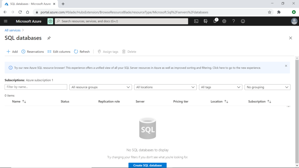 Create an Azure SQL Database with built-in sample data