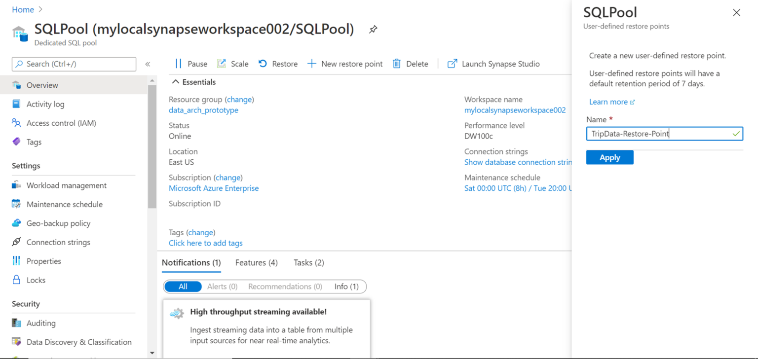 Restore dedicated SQL pools in Azure Synapse Analytics