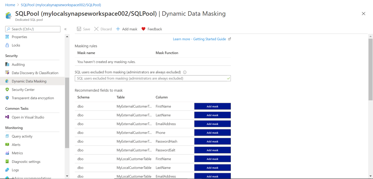 Dynamic Data Masking in Azure Synapse Analytics