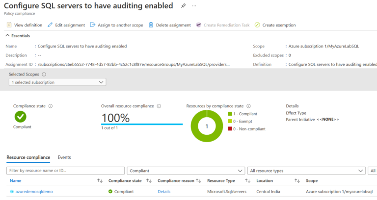 Identify and remediate non-compliant Azure SQL Databases for auditing on SQL Server