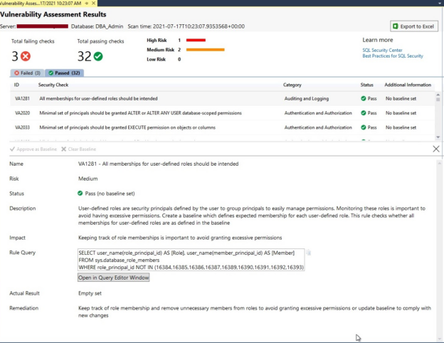 Database Security Testing Using Sql Server Vulnerability Assessments