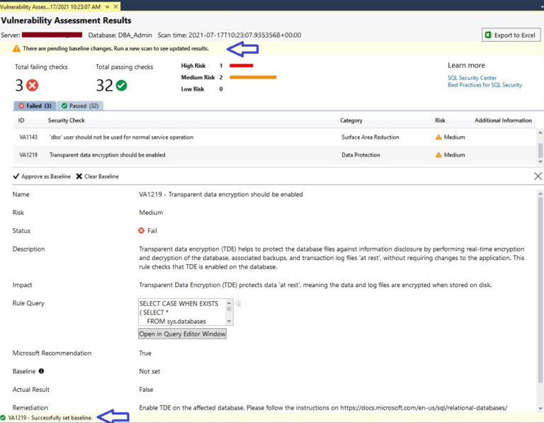 Database security testing using SQL Server Vulnerability Assessments