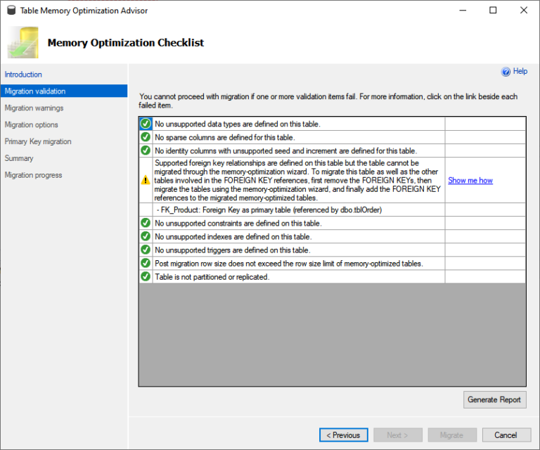 Migrate tables with a foreign key to memory-optimized tables of SQL database