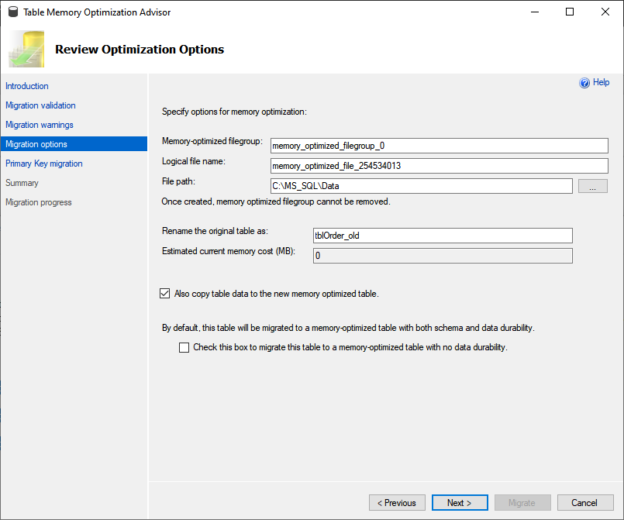 Migrate Tables With A Foreign Key To Memory Optimized Tables Of Sql