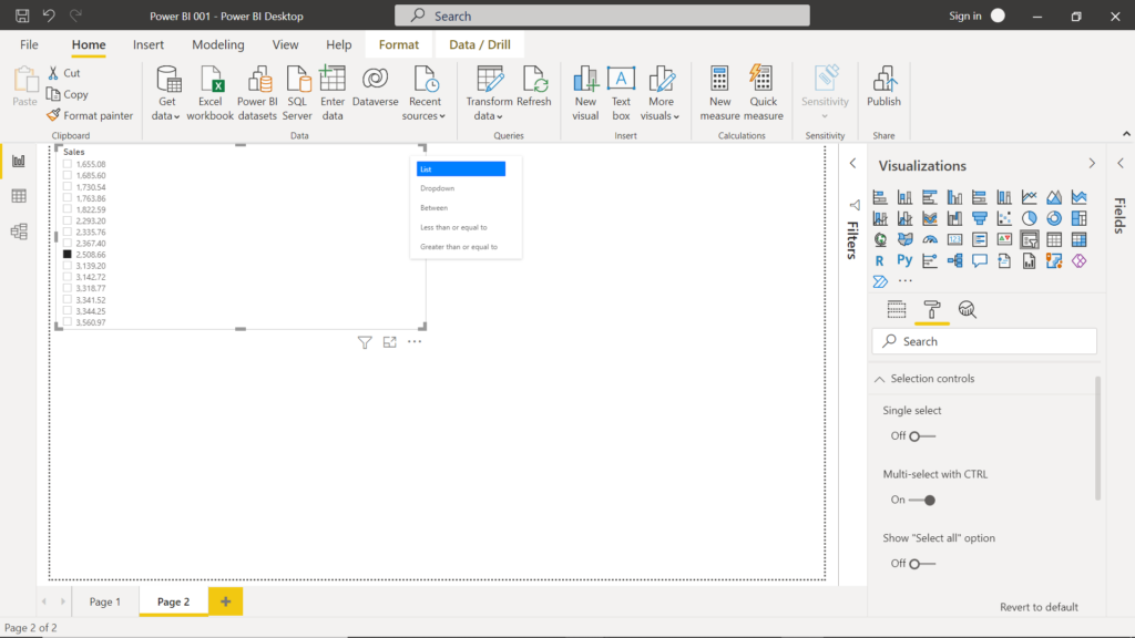 Filtering data using Slicers in Power BI Reports