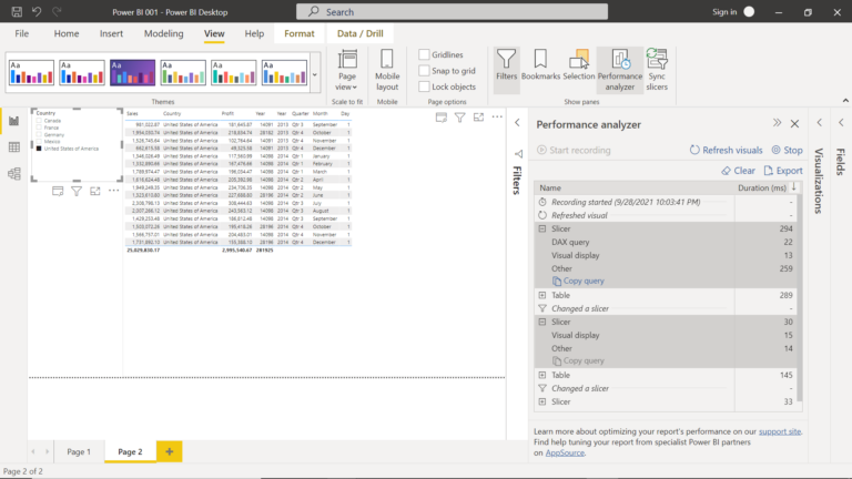 Analyzing report performance of Power BI Desktop reports