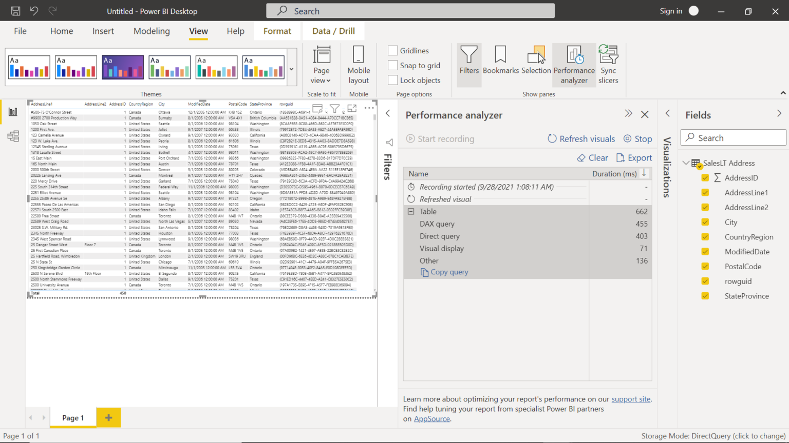 Analyzing report performance of Power BI Desktop reports