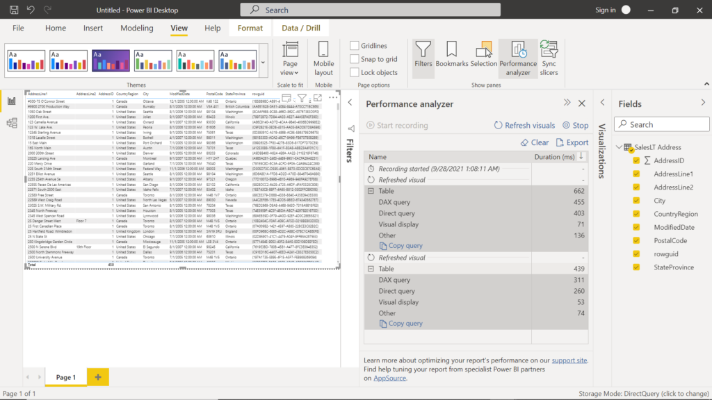 Analyzing report performance of Power BI Desktop reports