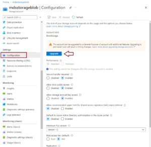 Upgrade an Azure blob storage account type from BlobStorage or GPv1 to GPv2