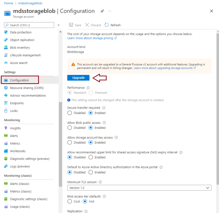 Upgrade An Azure Blob Storage Account Type From Blobstorage Or Gpv1 To Gpv2