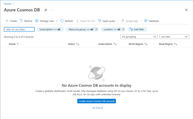 Understanding and creating Azure Cosmos DB accounts