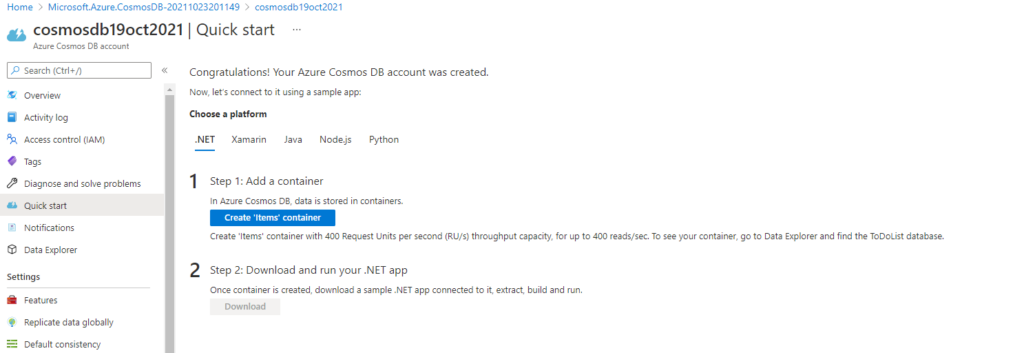 Understanding and creating Azure Cosmos DB accounts
