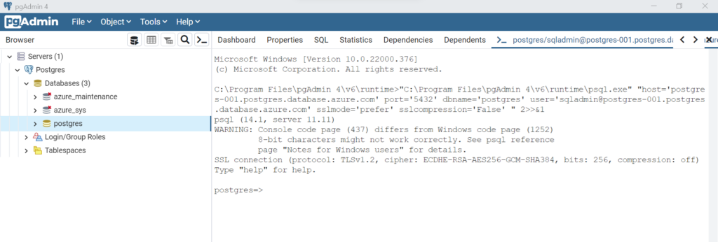 Using psql tool with Azure Database for PostgreSQL