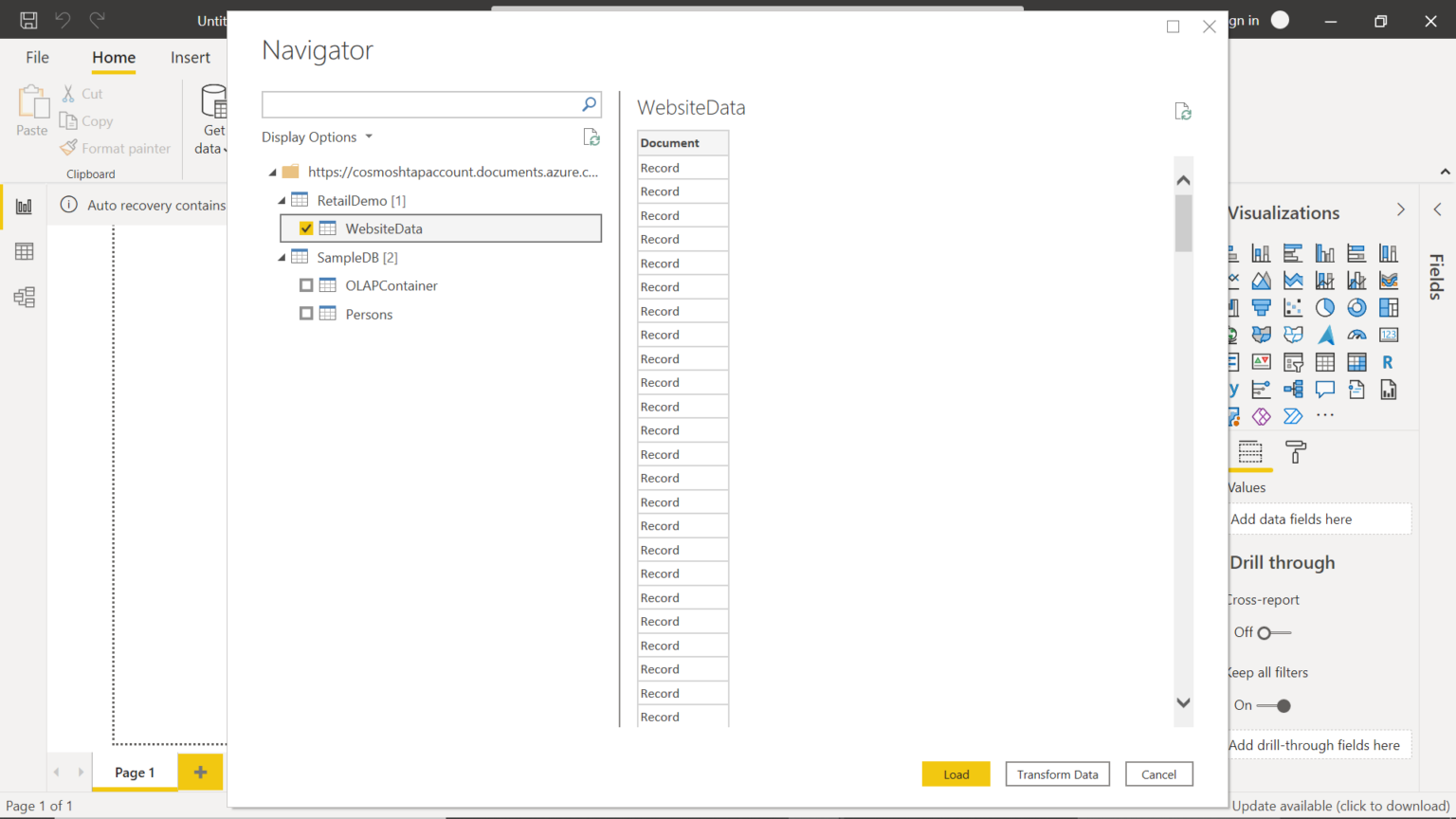Reporting data from Azure Cosmos DB using Power BI