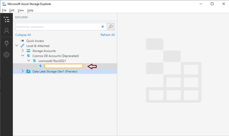 Managing Cosmos DB using Azure storage explorer