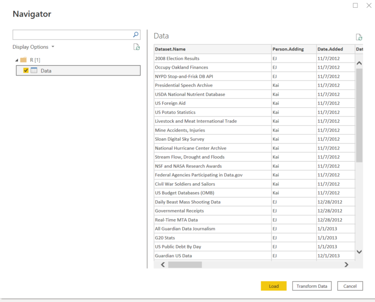 Import data using R in Power BI