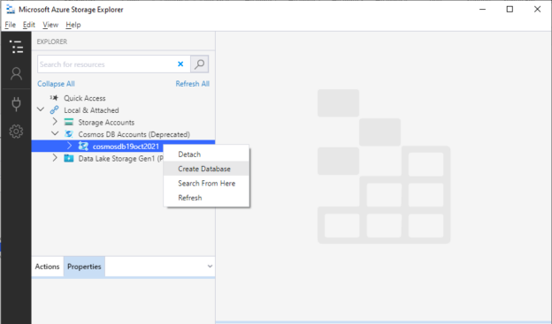 Managing Cosmos DB using Azure storage explorer