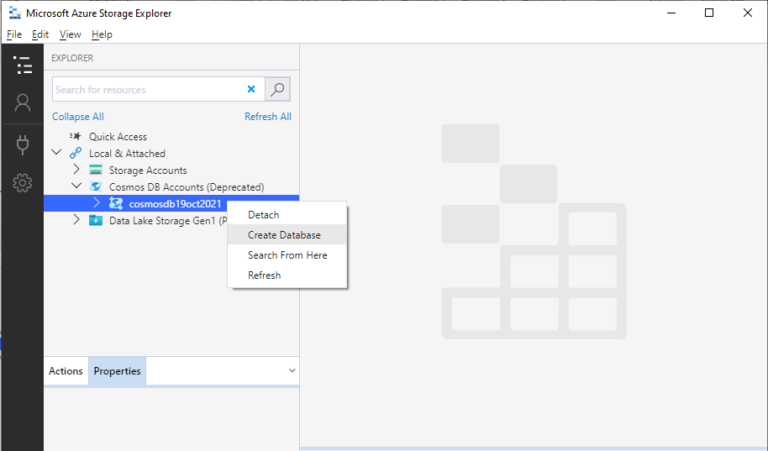 Managing Cosmos DB using Azure storage explorer