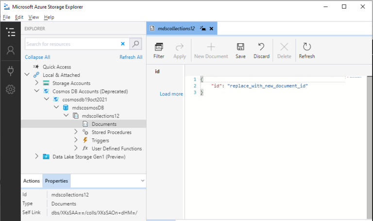 Managing Cosmos DB using Azure storage explorer