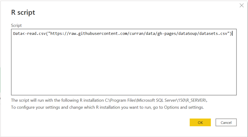 Import data using R in Power BI