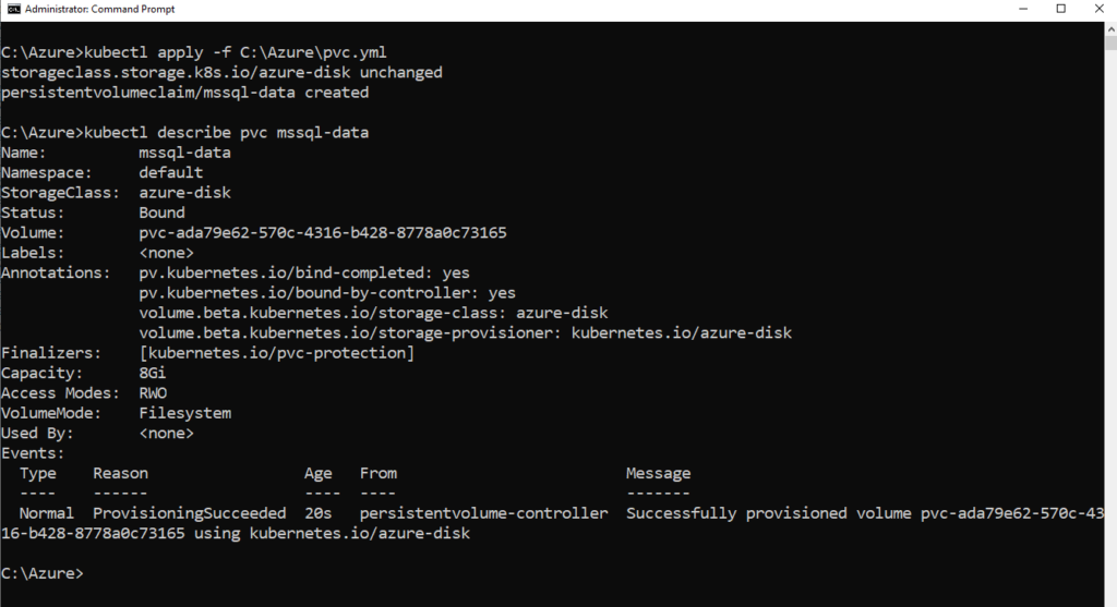 Deploy a SQL Server container using Azure Kubernetes Services (AKS)
