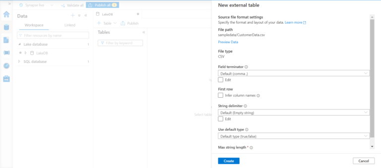 Getting started with Azure Synapse Lake Database and Lake tables