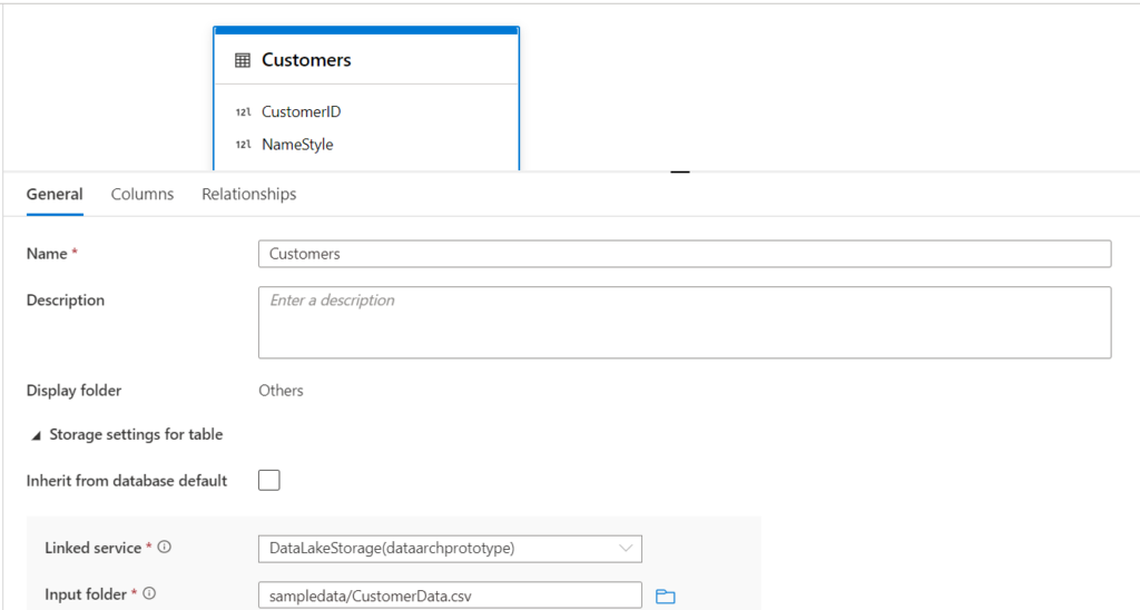 Configuring tables and relationships in Azure Synapse Lake Database