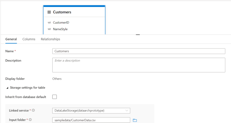 Configuring tables and relationships in Azure Synapse Lake Database