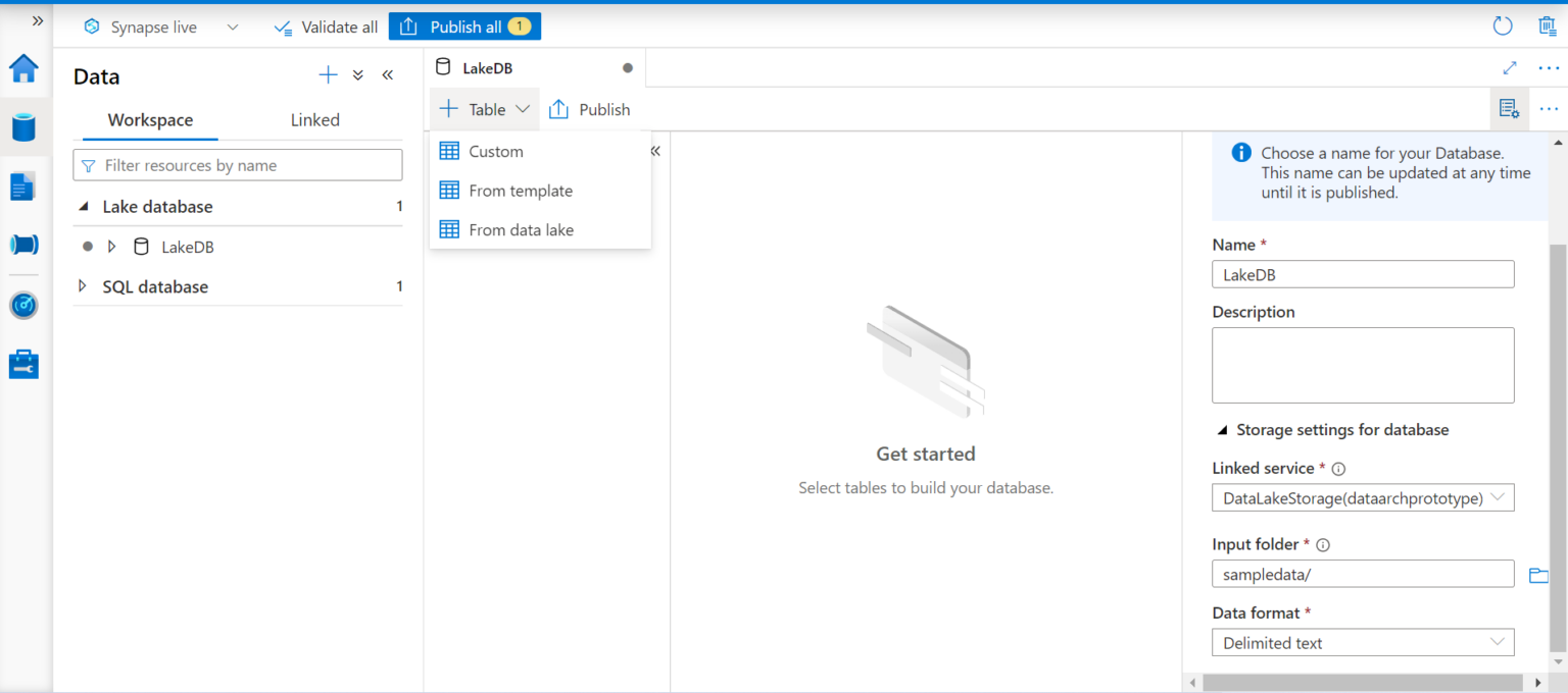 Getting started with Azure Synapse Lake Database and Lake tables