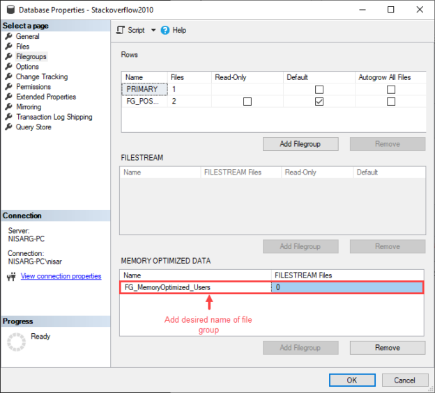 Managing Memory Optimized File Groups Of Sql Database