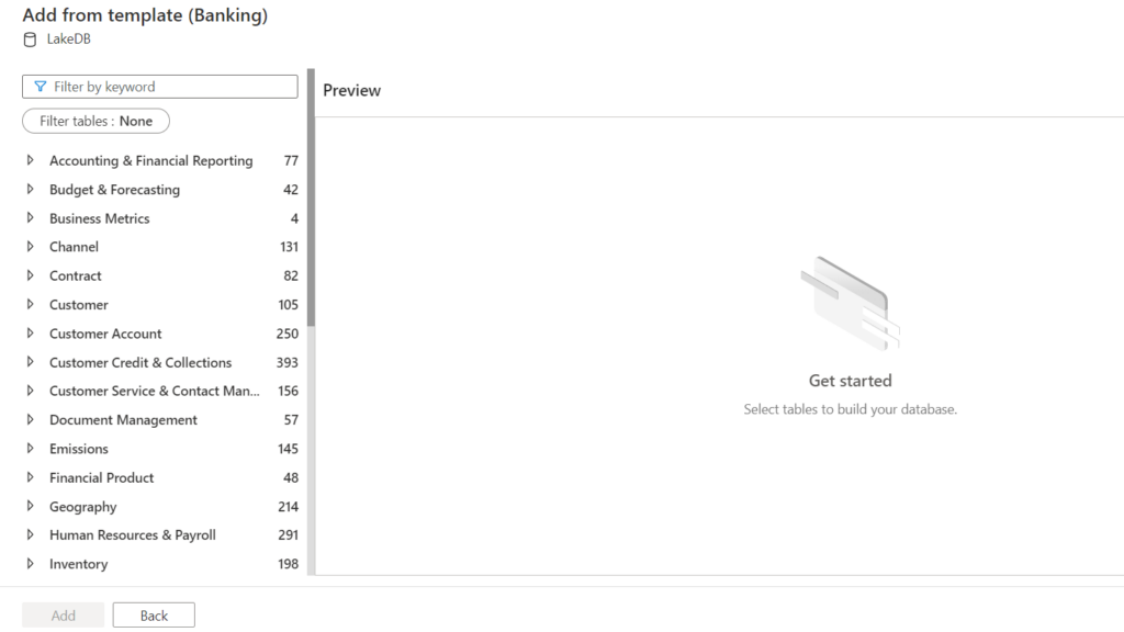 Template Gallery in Azure Synapse Lake Database