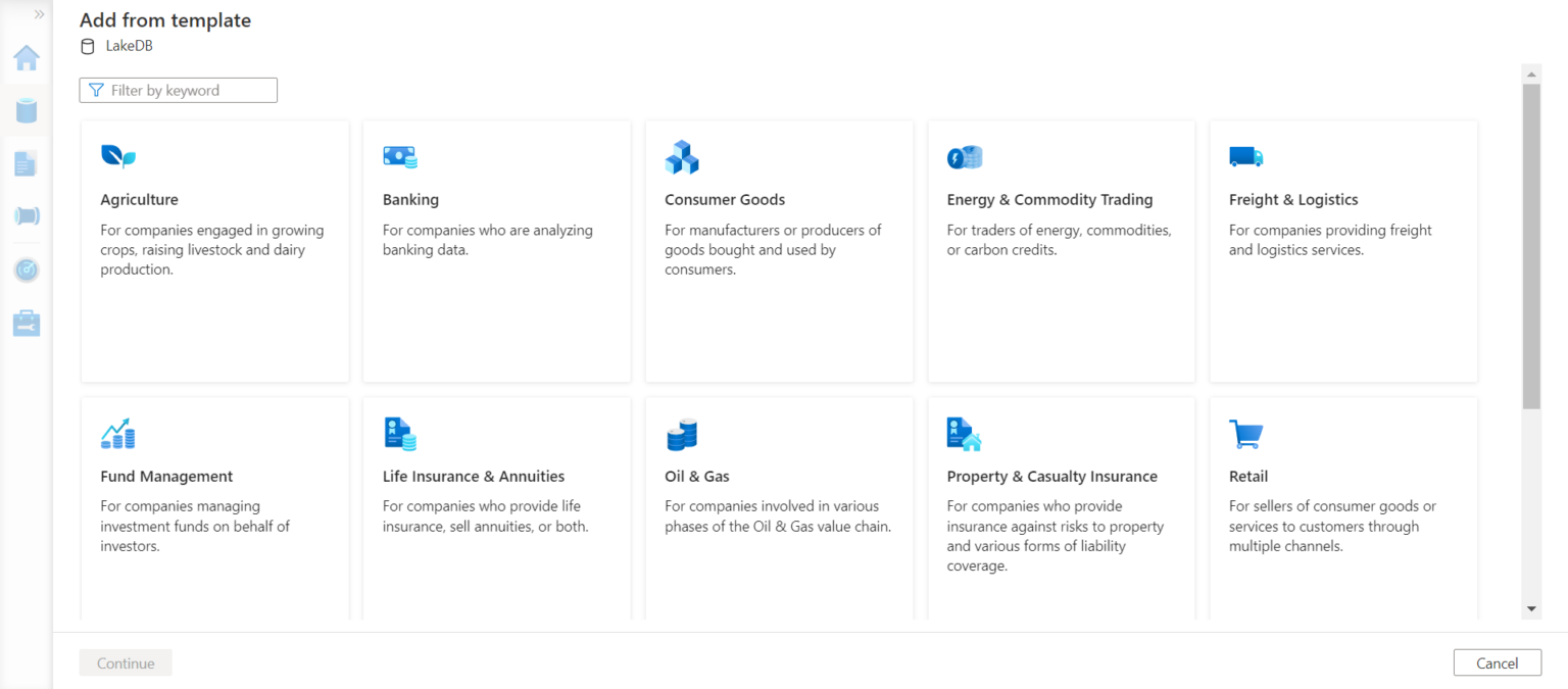 Template Gallery in Azure Synapse Lake Database