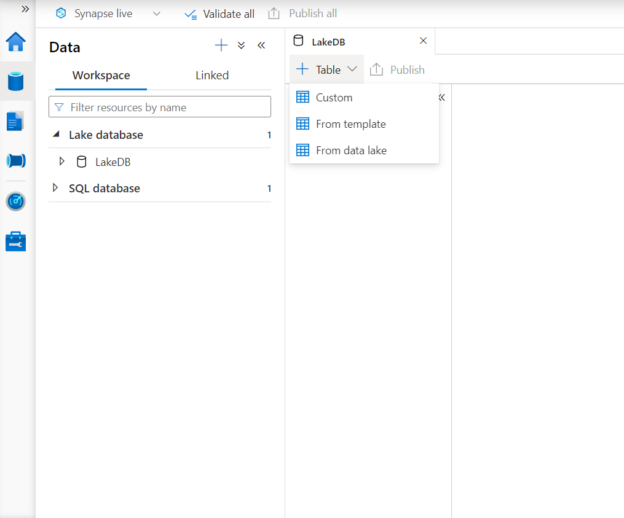 Template Gallery in Azure Synapse Lake Database