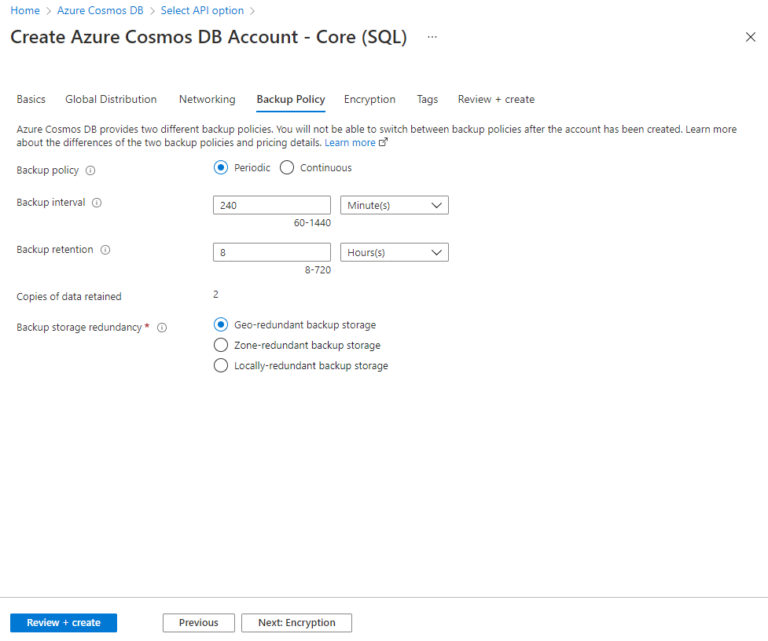 How to configure periodic backup for an Azure Cosmos DB account