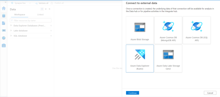 Integrating Azure Data Explorer cluster with Azure Synapse