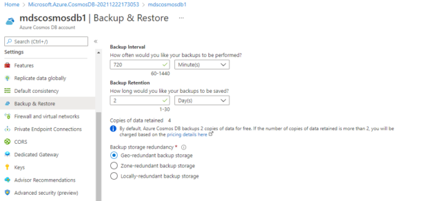 How to configure periodic backup for an Azure Cosmos DB account
