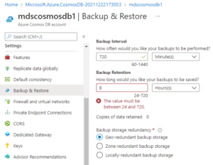How to configure periodic backup for an Azure Cosmos DB account