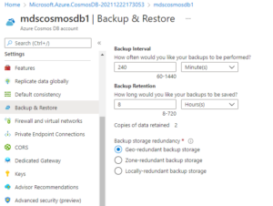 How to configure periodic backup for an Azure Cosmos DB account