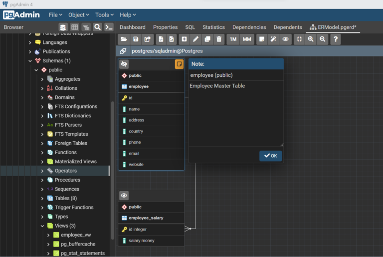 Data Modeling with ERD features in pgAdmin