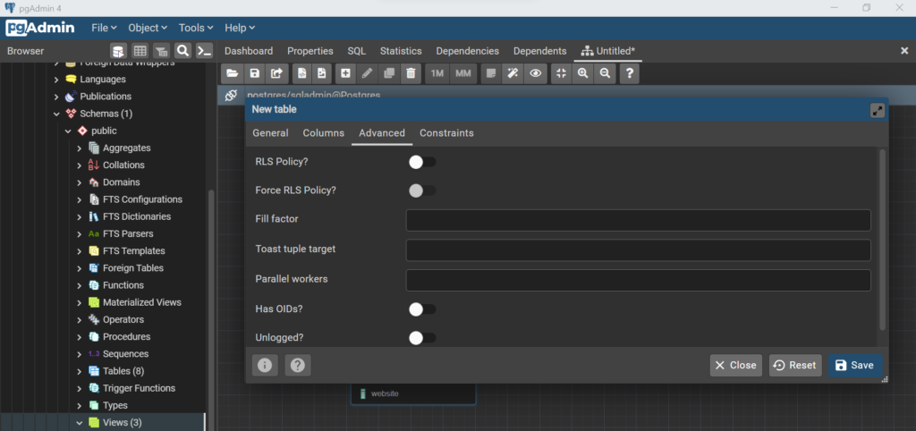Data Modeling with ERD features in pgAdmin