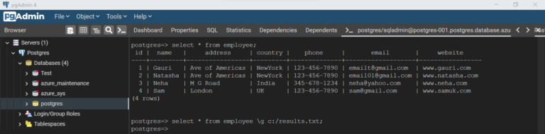 Querying data from Azure Database for PostgreSQL using psql
