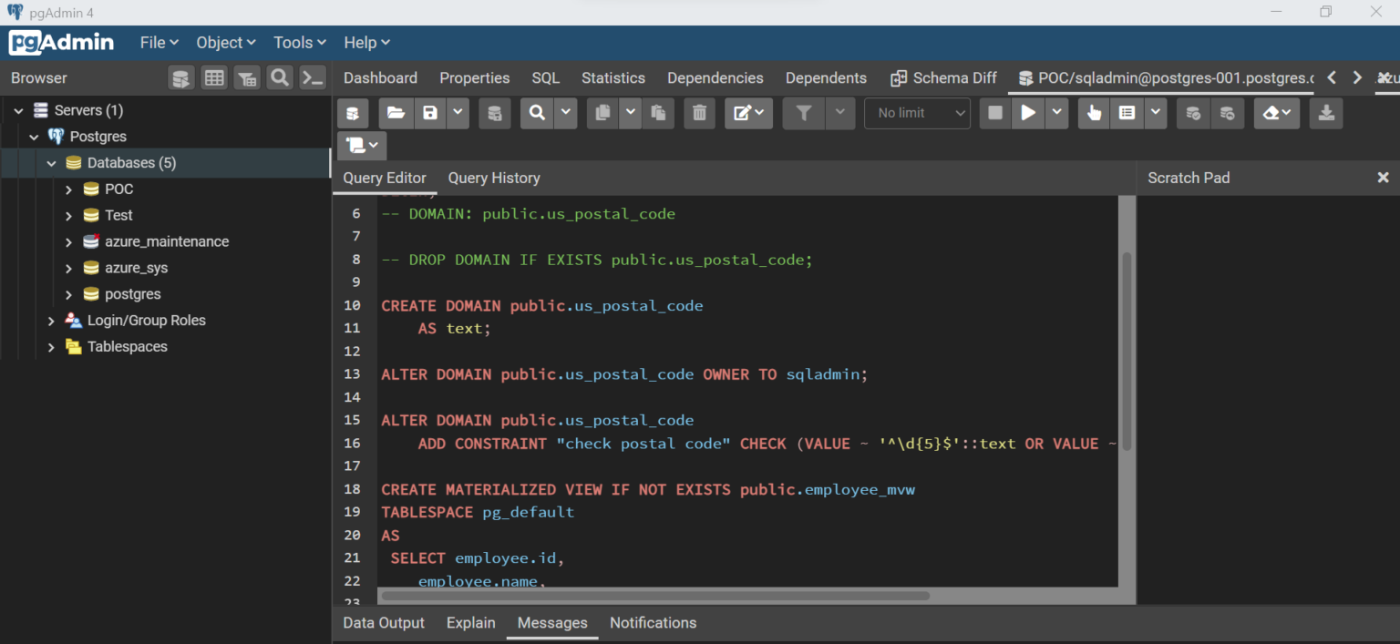 Managing schema in Azure Database for PostgreSQL using pgAdmin