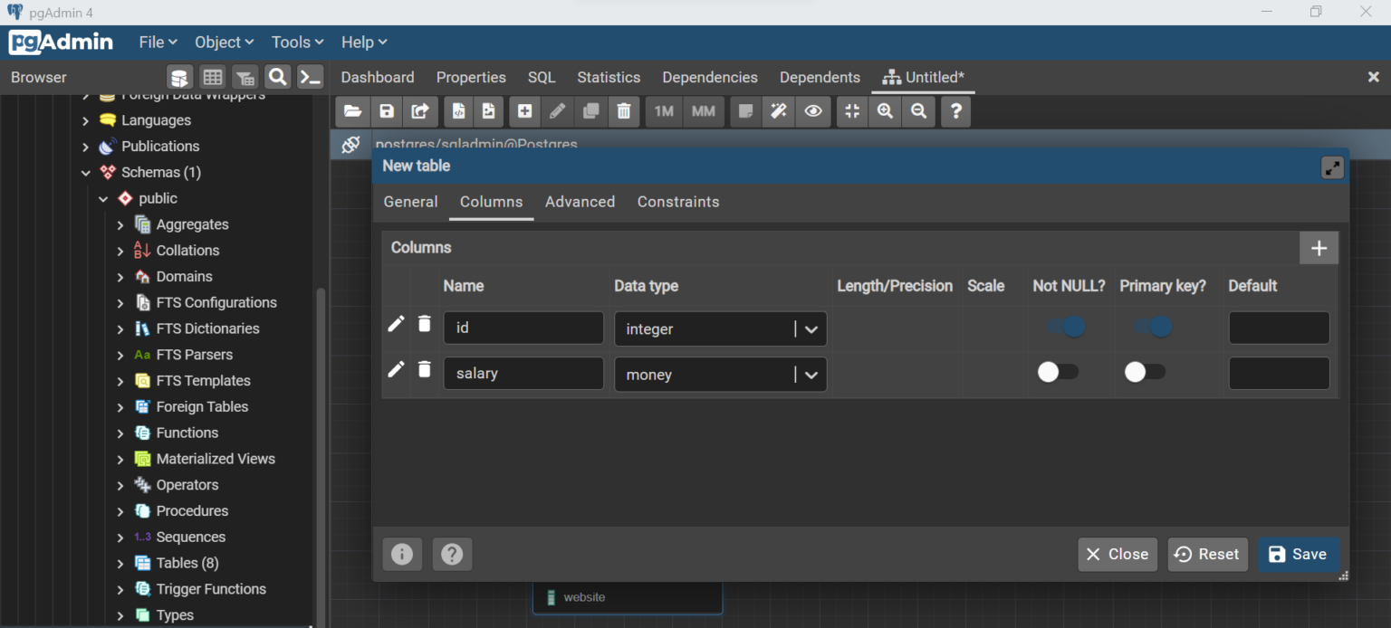 Data Modeling with ERD features in pgAdmin